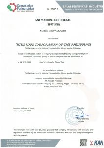 SNI Certification – Wire Rope Corporation of the Philippines